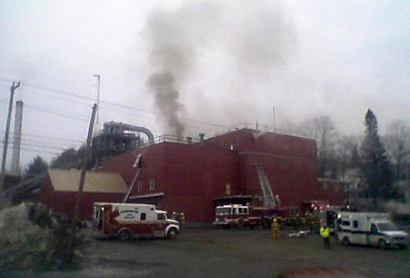 Firefighters battle pellet mill fire in Strong