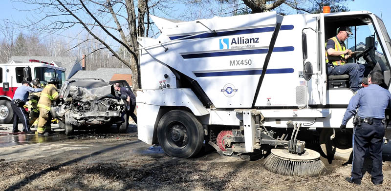 Two hurt when Jeep collides with street sweeper