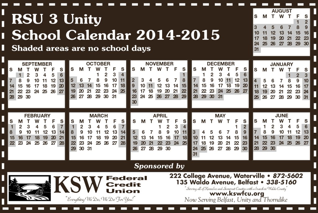 RSU 3 calendar