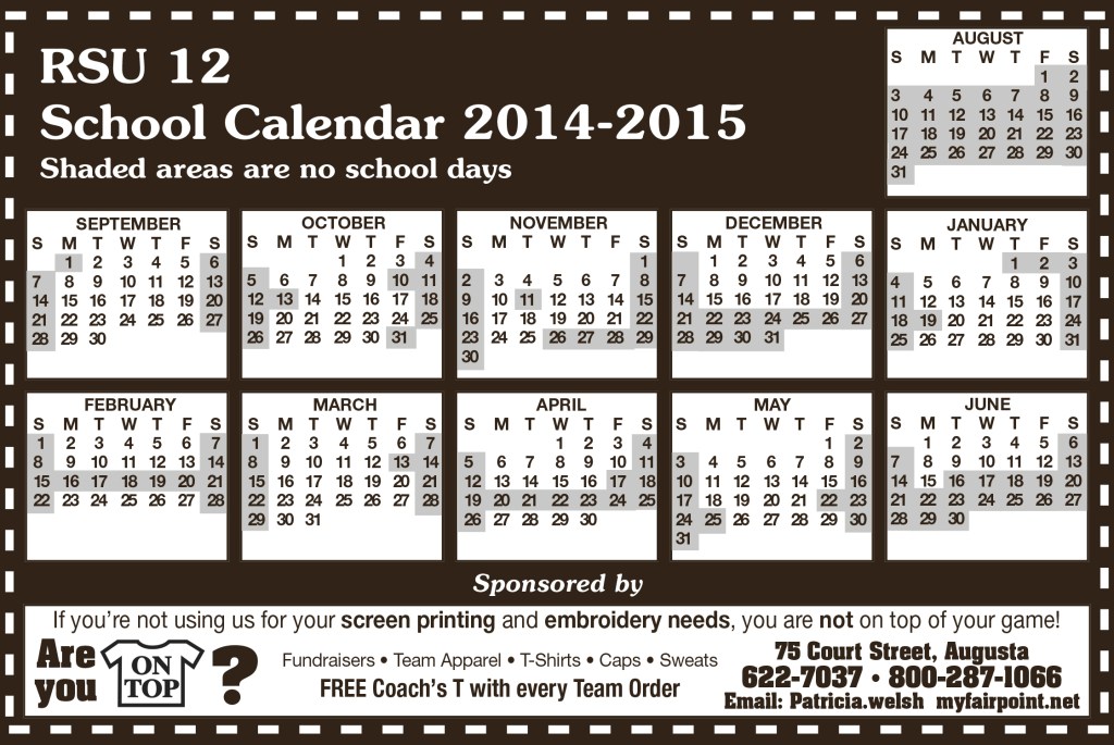RSU 12 Chelsea School bus route and school calendar