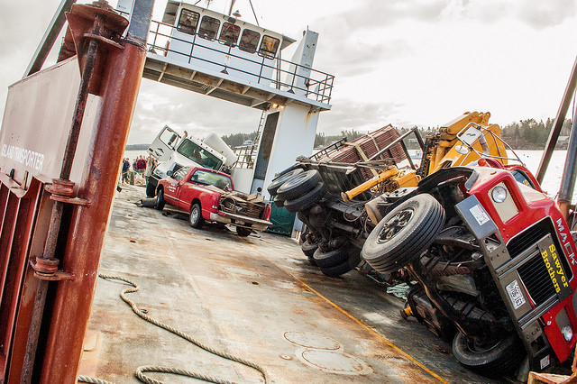 Listing ferry makes it to North Haven after trucks on board get tipped