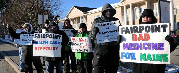 FairPoint workers protest outside Senator Inn in Augusta