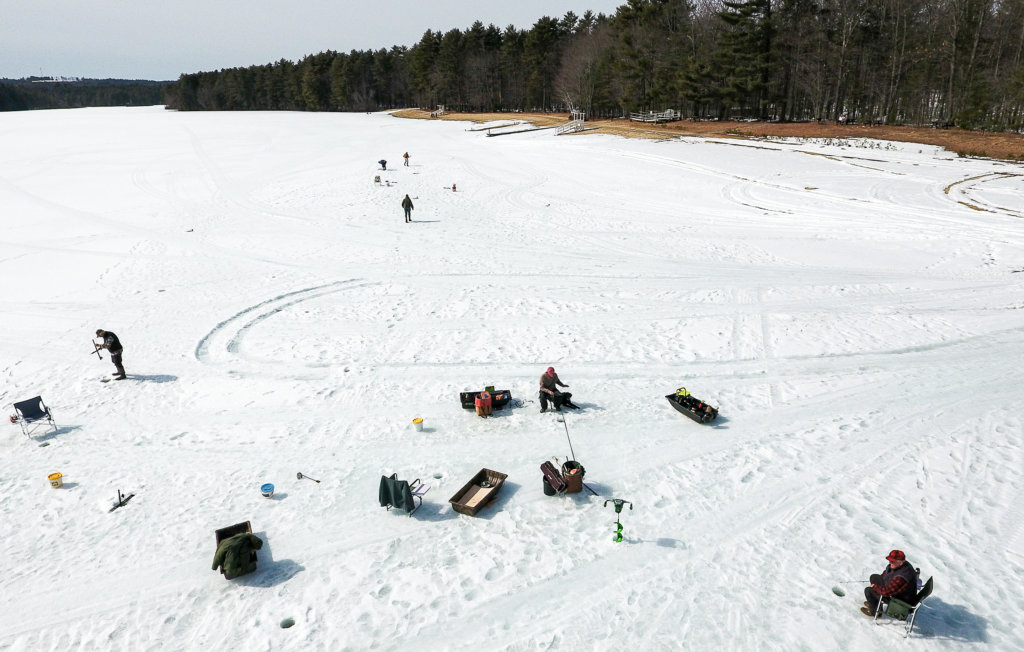 Watch this aerial video of ice fishing on Range Pond