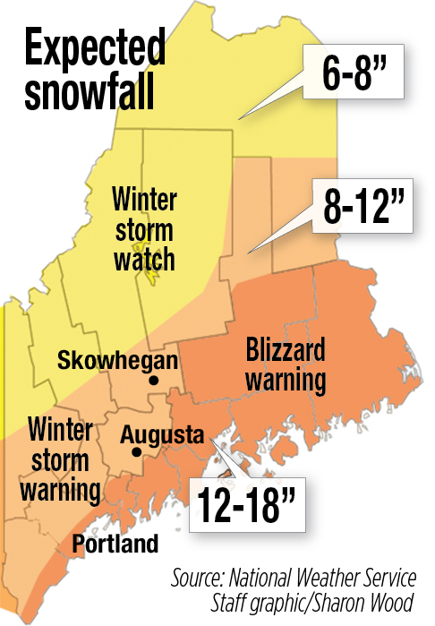 Snowfall estimates creep up for central Maine as nor’easter’s track ...