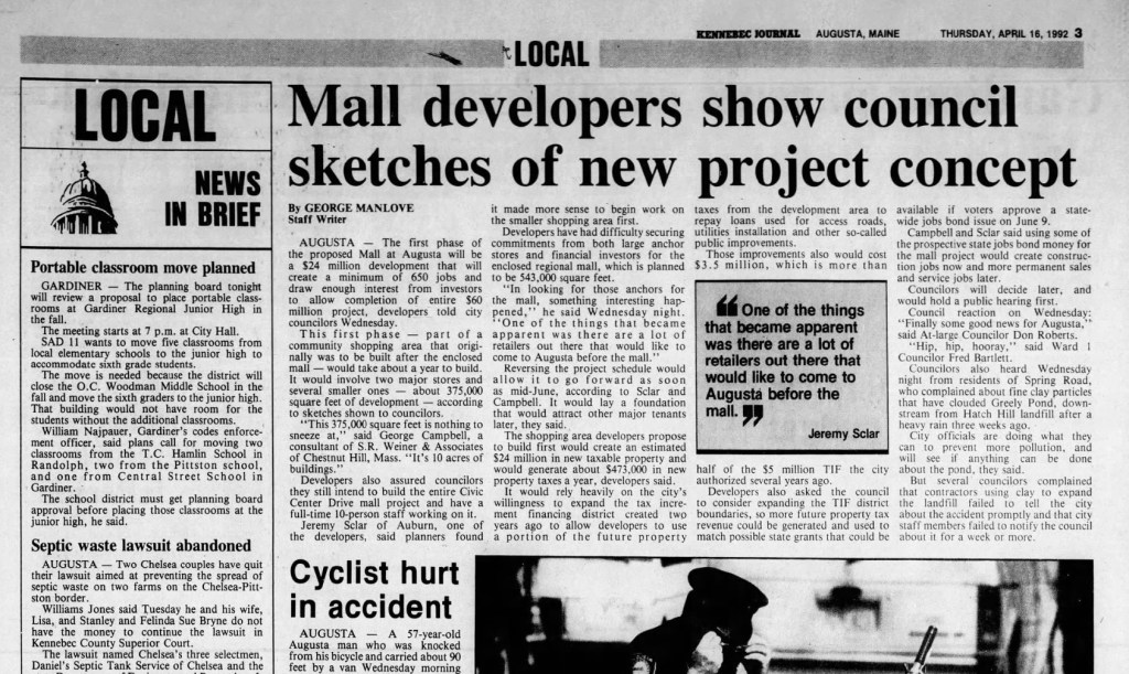April 16, 1992: Upcoming ‘Mall at Augusta’ reported to bring in minimum ...